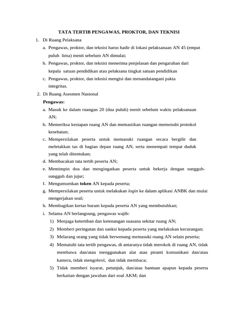 Tata Tertib Pengawas Anbk 2024 | PDF