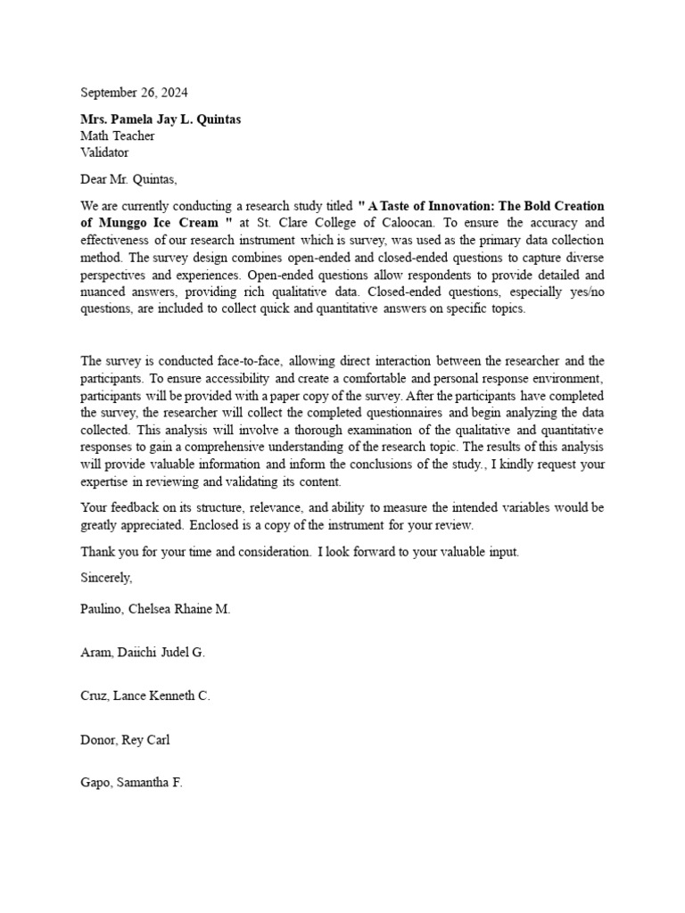 Letter for Validation of Instrument | PDF