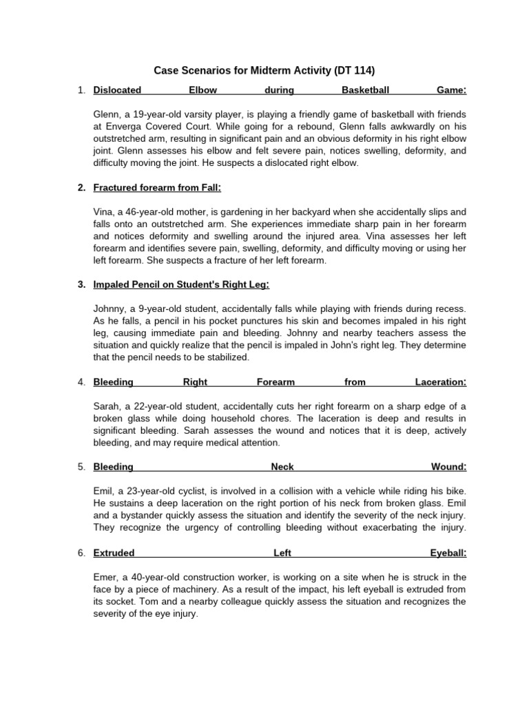 Case Scenarios For Midterm Activity | PDF | Elbow | Traumatology