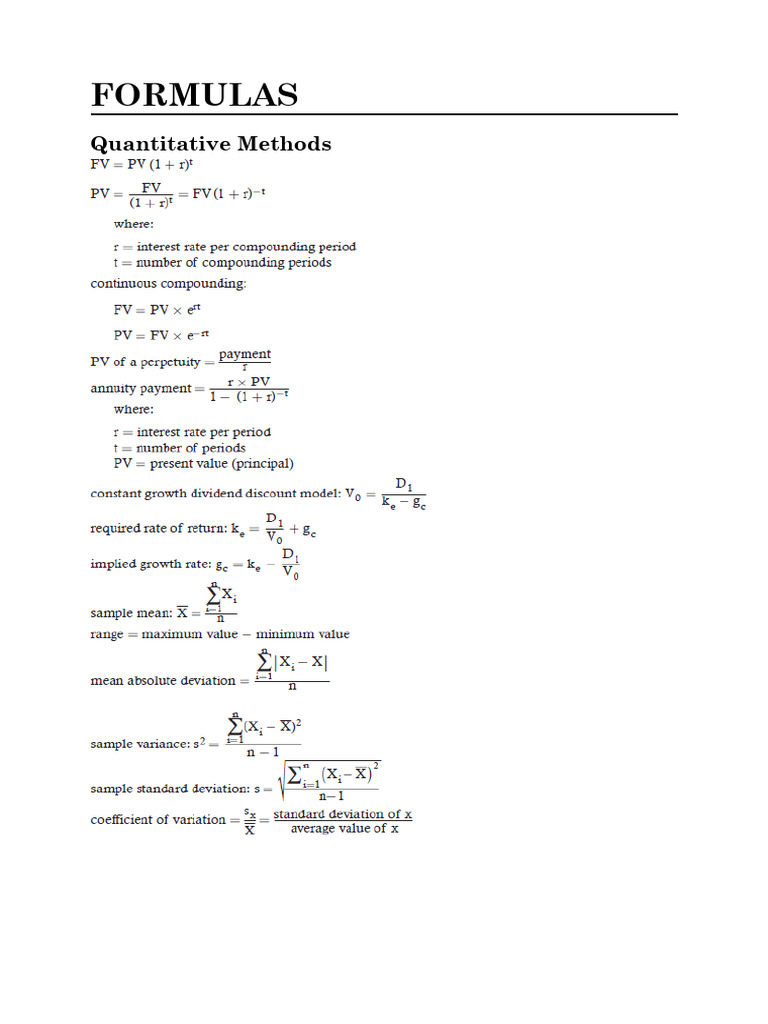 CFA Formulas Merged | PDF | Teaching Methods & Materials