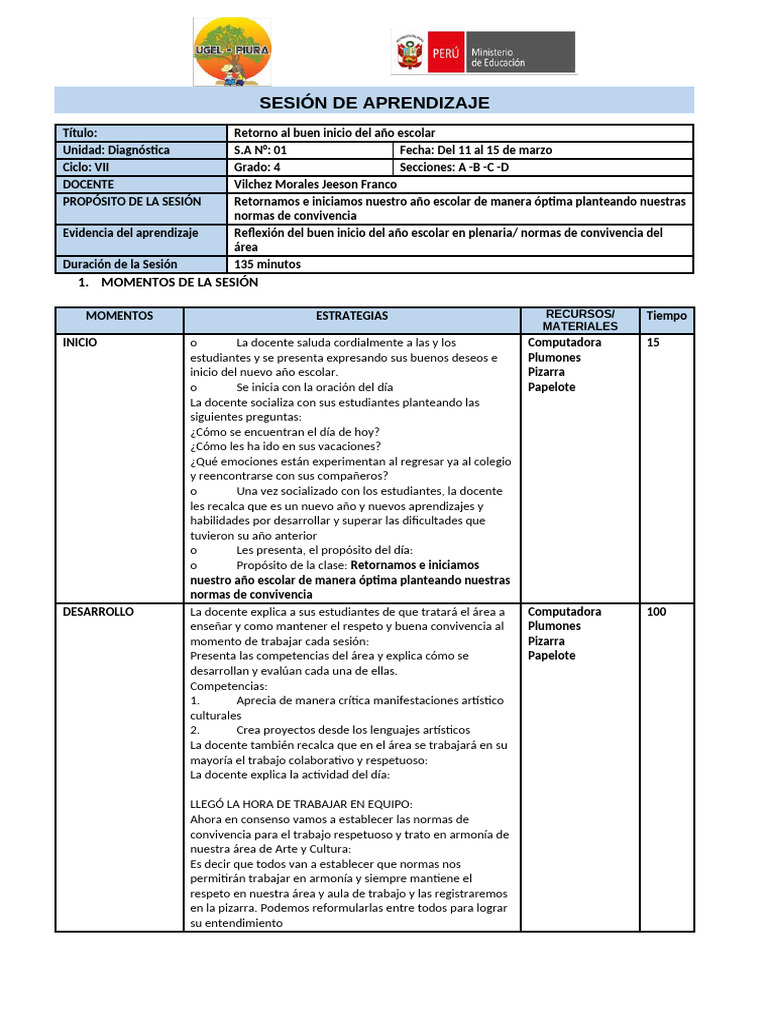 SESIÓN DE APRENDIZAJE 01 - 4 AÑO | PDF | Modificación de comportamiento | Aprendizaje