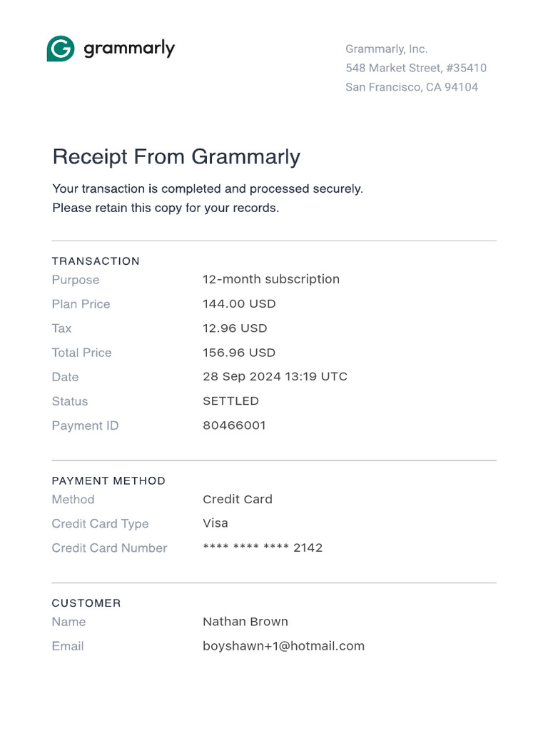 Nathan Brown Receipt | PDF