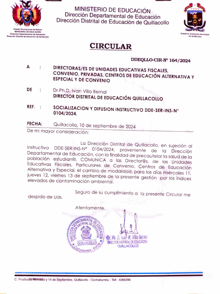 Cambio Modalidad Educativa por Contaminación | PDF