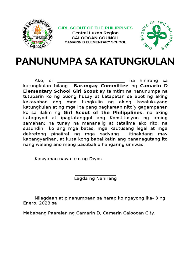 Panunumpa Sa Katungkulan BRGY COMM | PDF