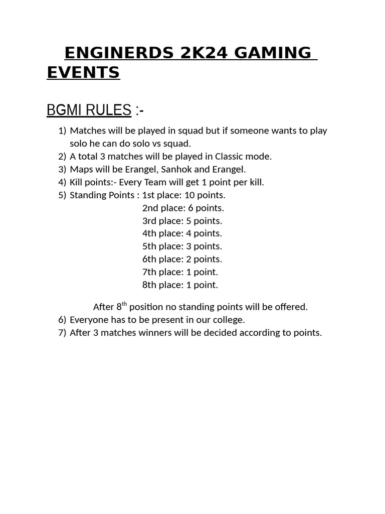 BGMI 2K24 Event Rules and Scoring | PDF