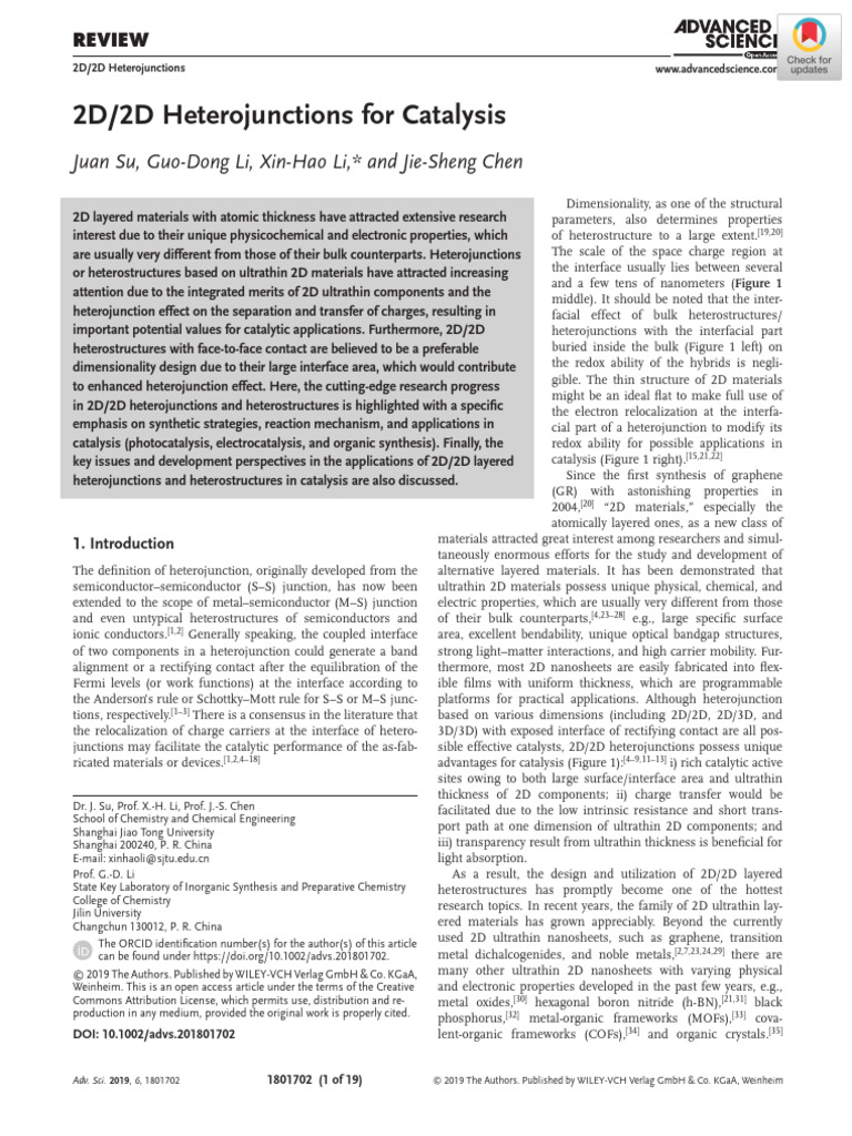 2D 2D Heterojunctions For Catalysis | PDF | Graphene | Heterojunction