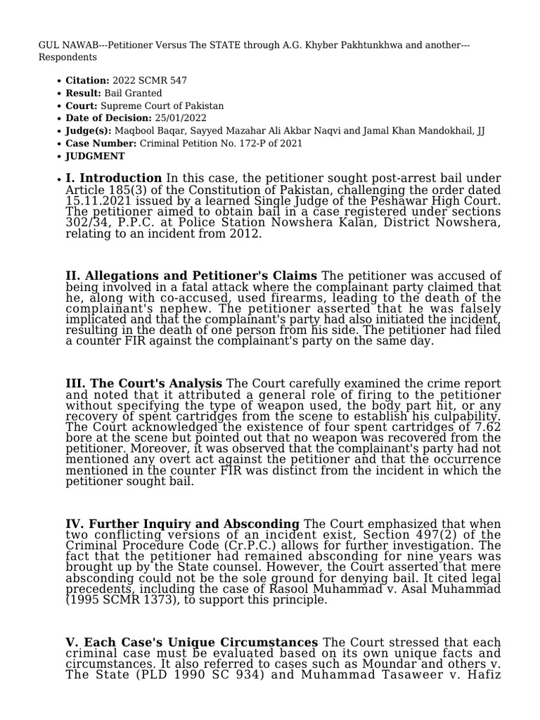 Criminal Petition No. 172-P of 2021 | PDF | Bail | Judgment (Law)