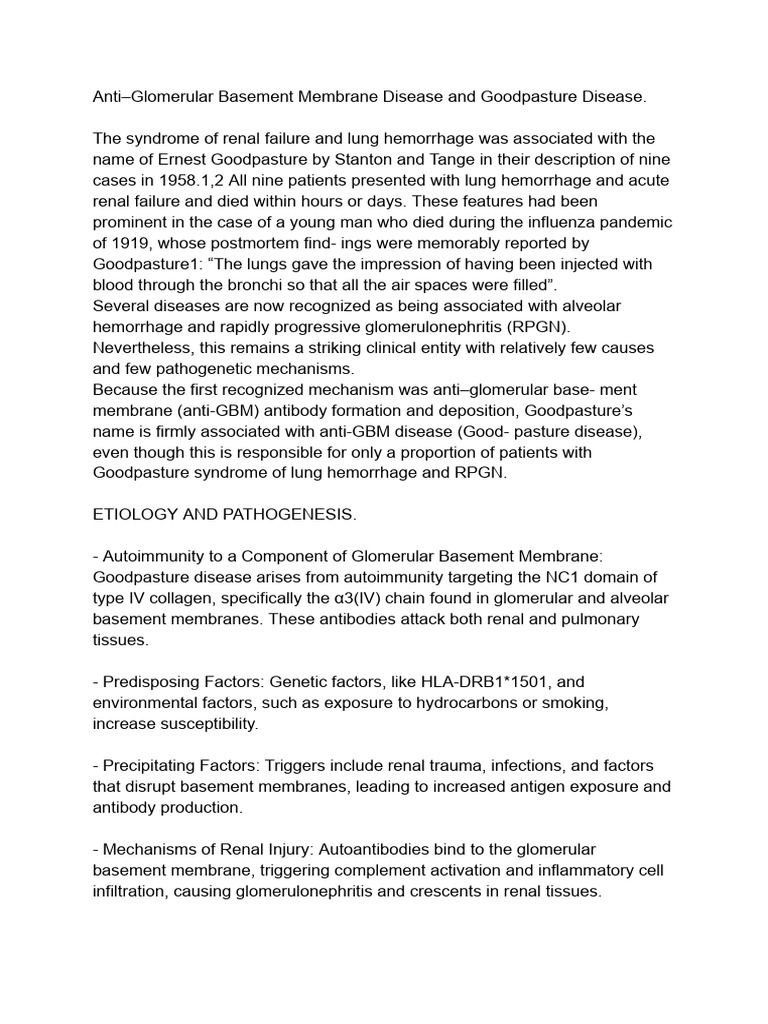 Goodpasture Syndrome Overview | PDF | Causes Of Death | Immunology