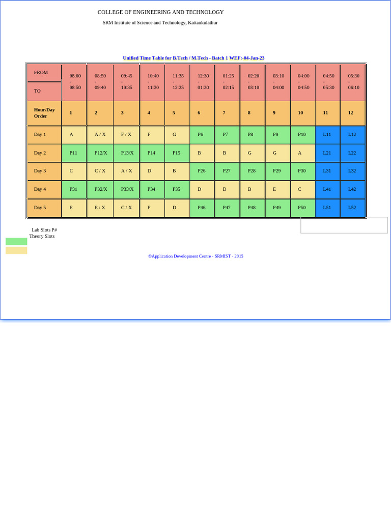 Unified Time Table 2023-Batch 1 | PDF