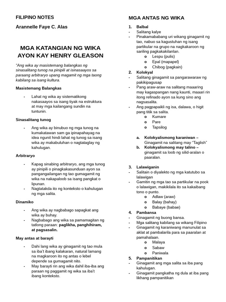 FILIPINO-Notes | PDF