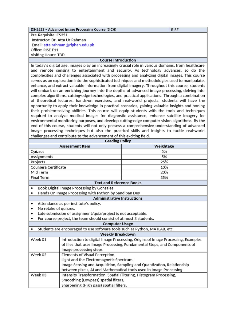 DS 5523 DL Course Outline | PDF | Image Segmentation | Data Compression