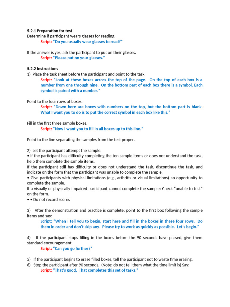 Digit Symbol Task Instruction | PDF