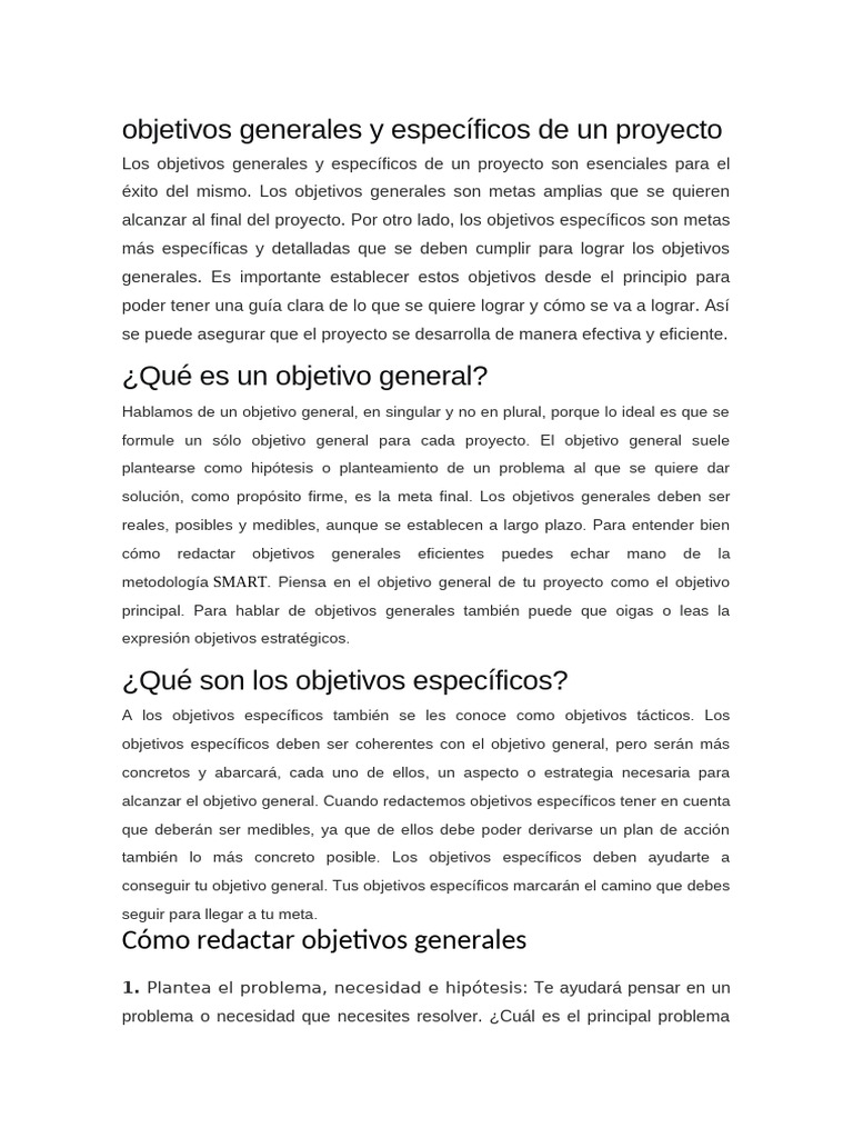 Objetivos Generales y Específicos de Un Proyecto | PDF | Verbo