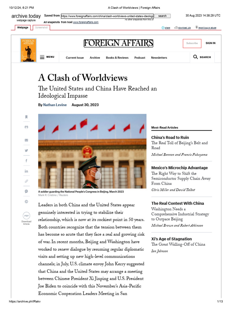 A Clash of Worldviews - Foreign Affairs | PDF | China | World Politics