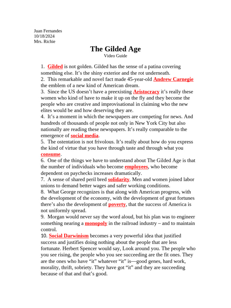 The Gilded Age - Video Guide | PDF | Social Science
