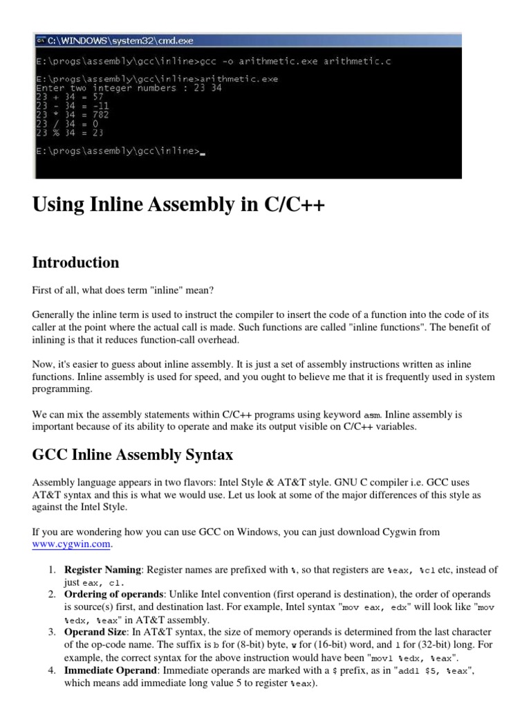 Using Inline Assembly in C | PDF | Assembly Language | Instruction Set