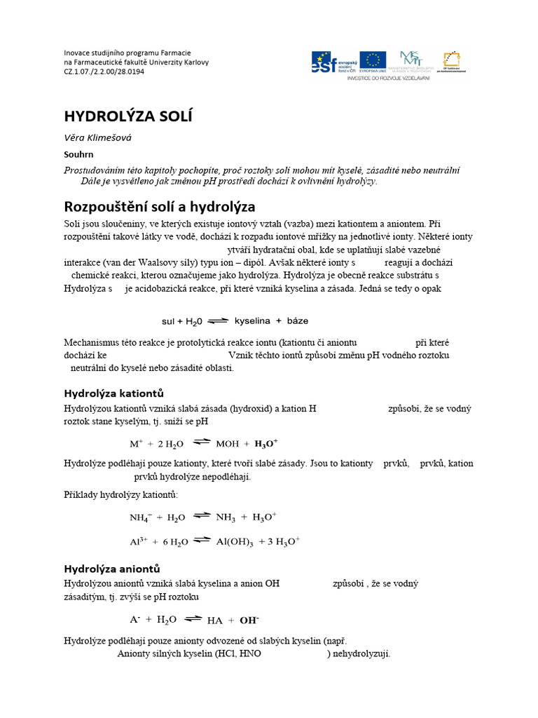 Hydrolyza Soli | PDF