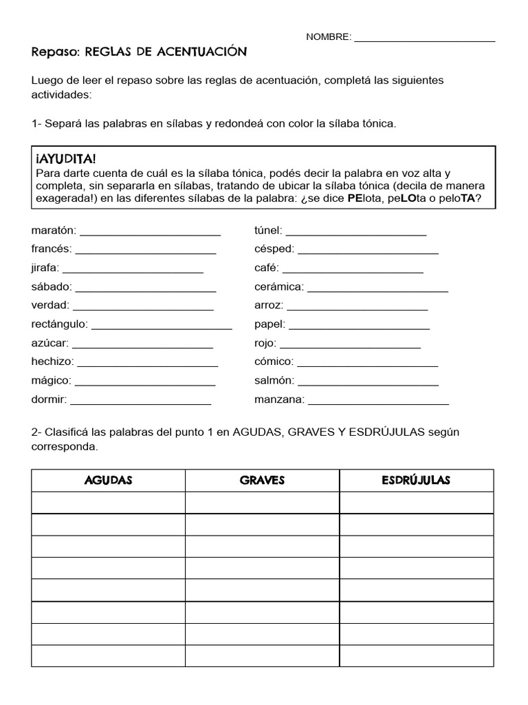 Reglas de Acentuación: Actividades Prácticas | PDF | Estrés ...