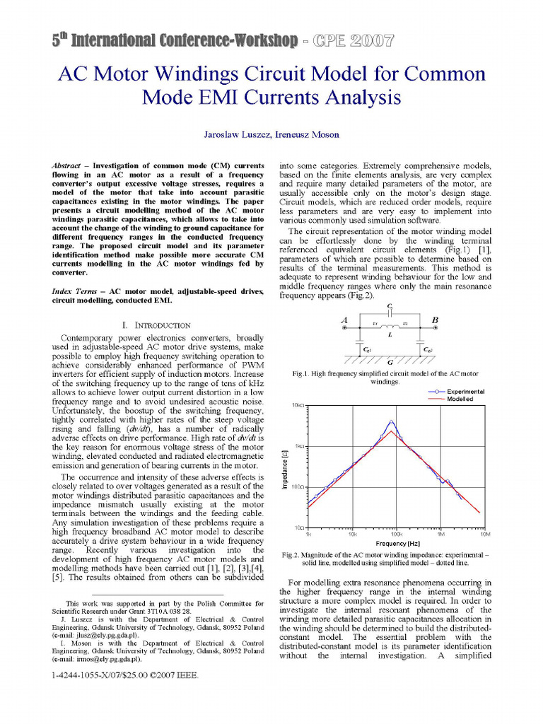 AC Motor Windings Circuit Model For Common Mode EMI Currents Analysis | PDF | Resonance ...