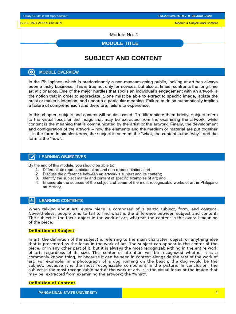 Module 4 Subject and Content | PDF | Abstract Art | Representation (Arts)