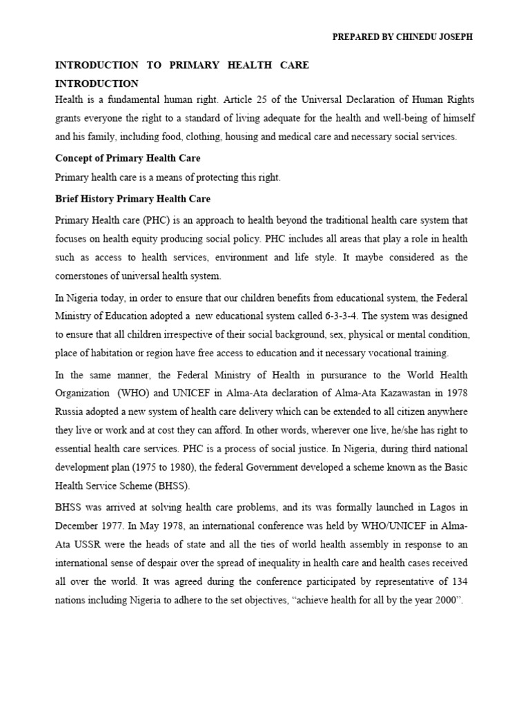 INTRODUCTION PHC | PDF | Health Care
