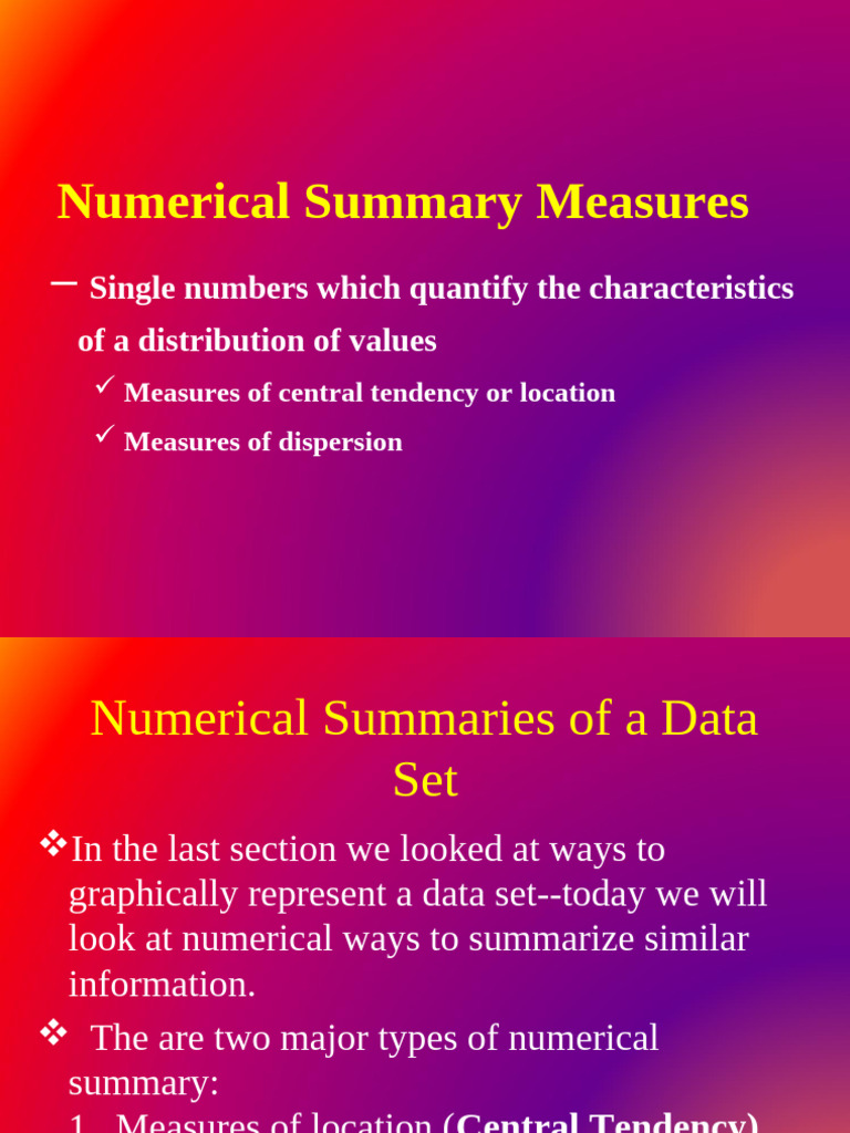 2descriptive Numerical Summary Measures Central | PDF | Standard ...