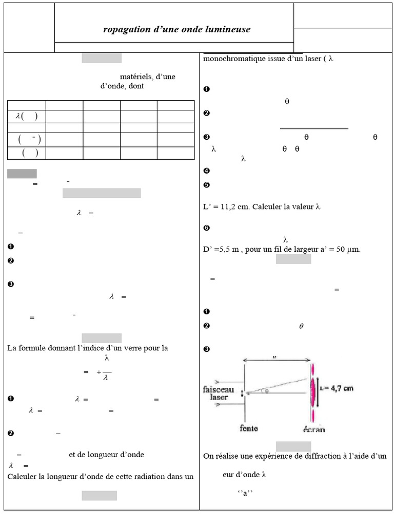 Exercices sur la propagation de la lumière | PDF | Lumière | Longueur d ...