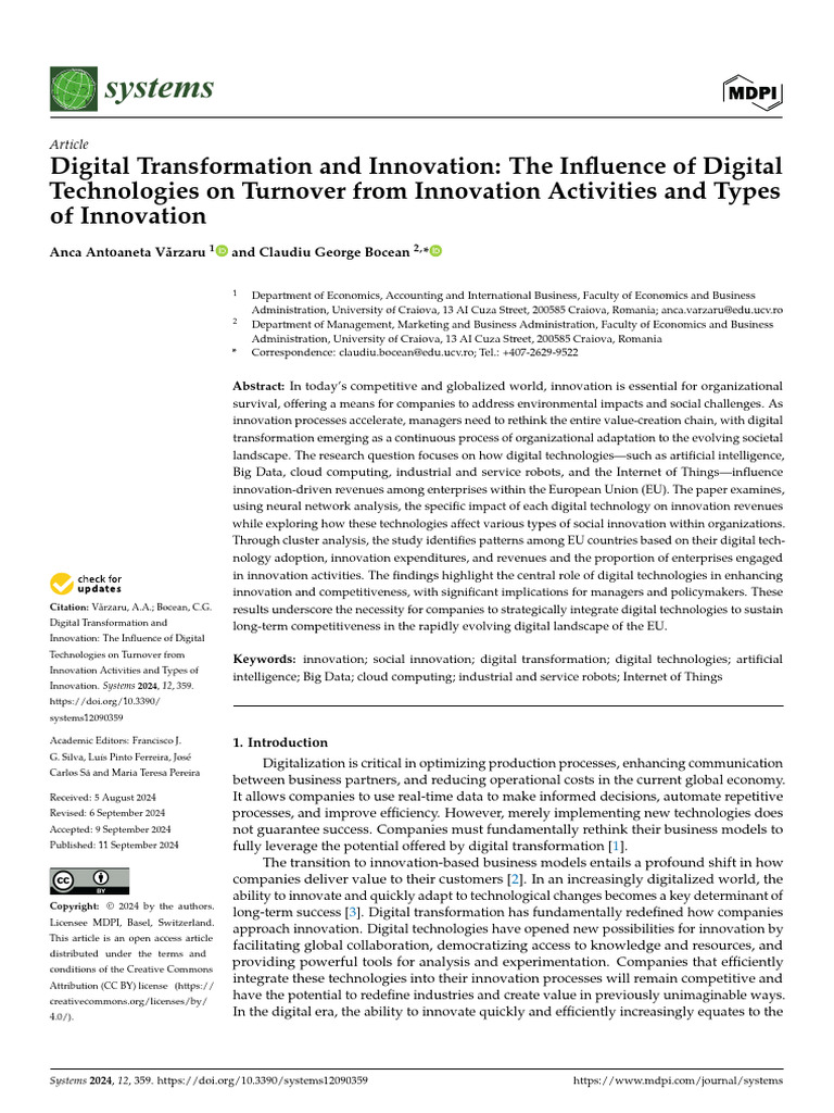 Digital Transformation and Innovation The influence | PDF | Innovation | Internet Of Things
