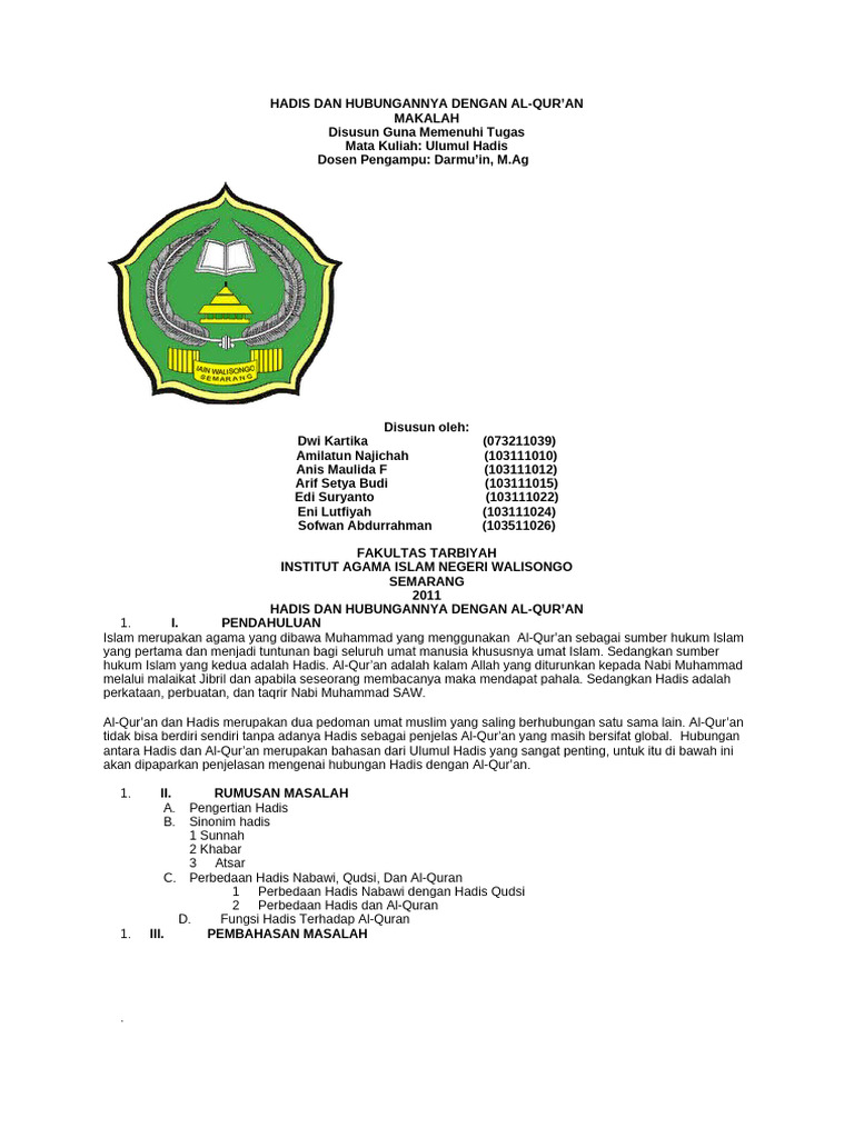 Ulumul Hadis Kel-1 Esy 1-D | PDF