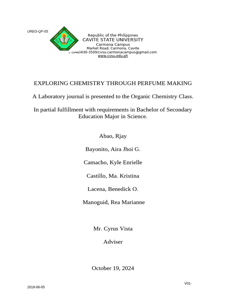 Group 3 Organic Chemistry Perfume Making Lab Journal 1 | PDF | Perfume ...