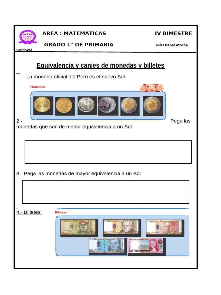 CLASE DE MATEMATICA IV BIMESTRE SISTEMA MONETARIO | PDF