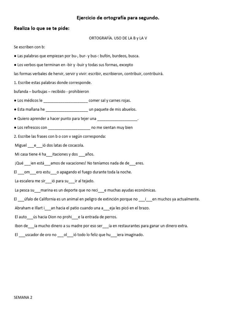 Ejercicios de ortografía para primaria | PDF