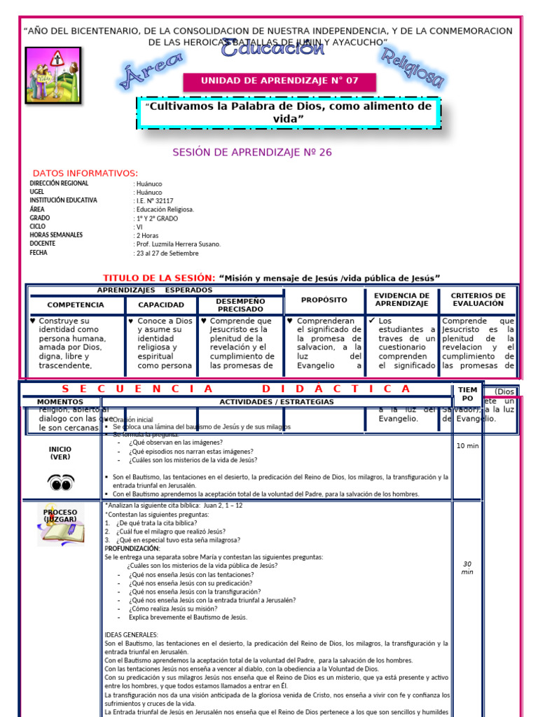SESIÓN DE APRENDIZAJE 26 DEL 3°, 4° y 5° GRADO | PDF | Jesús | Creencia religiosa y doctrina