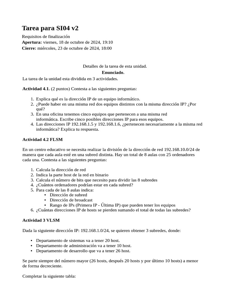 Tarea Tema 4 | PDF | Dirección IP | Protocolos de internet