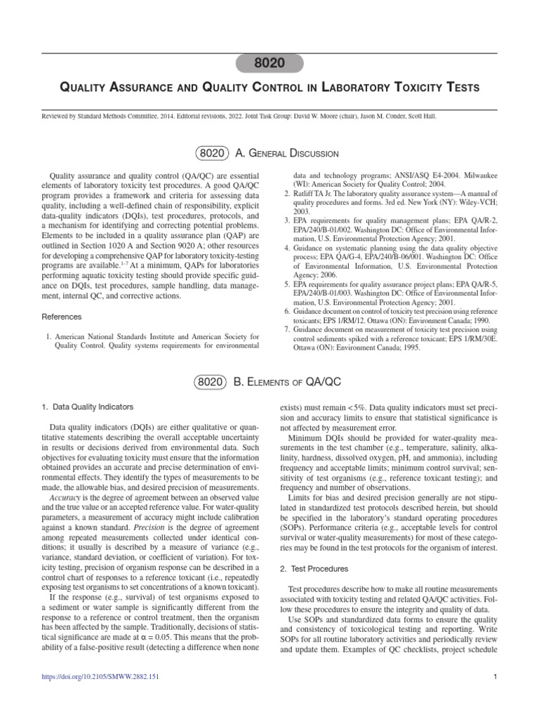 8020 Quality Assurance and Quality Control in Laboratory Toxicity Tests ...