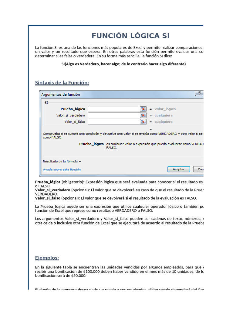 Función Lógica Si | PDF | Función (Matemáticas) | Matemáticas