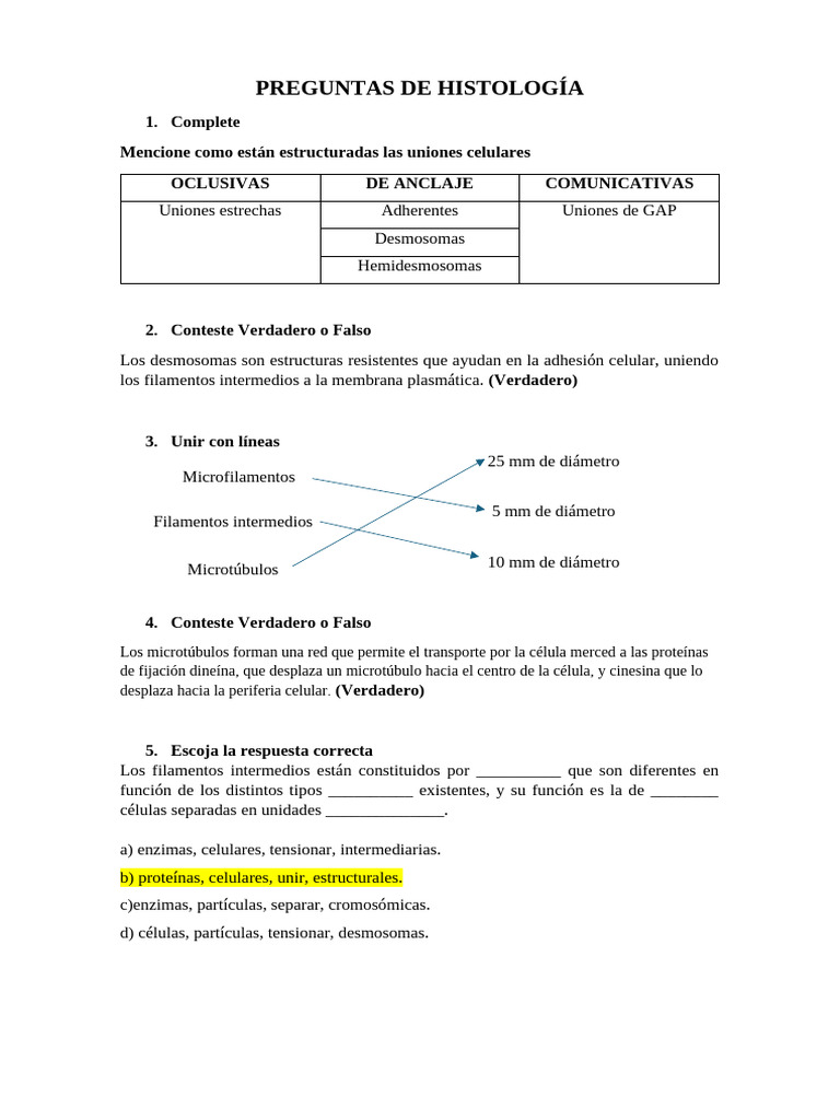 PREGUNTAS DE HISTOLOGÍA | PDF