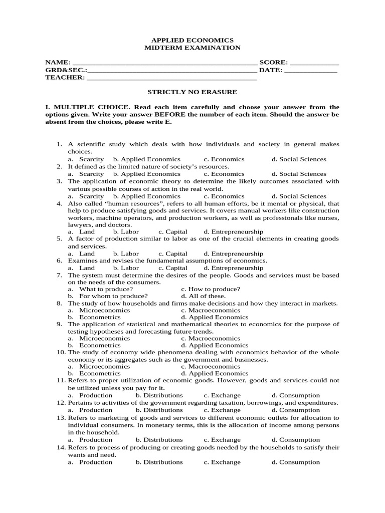 Microeconomics Midterm Exam Guide | PDF | Elasticity (Economics ...
