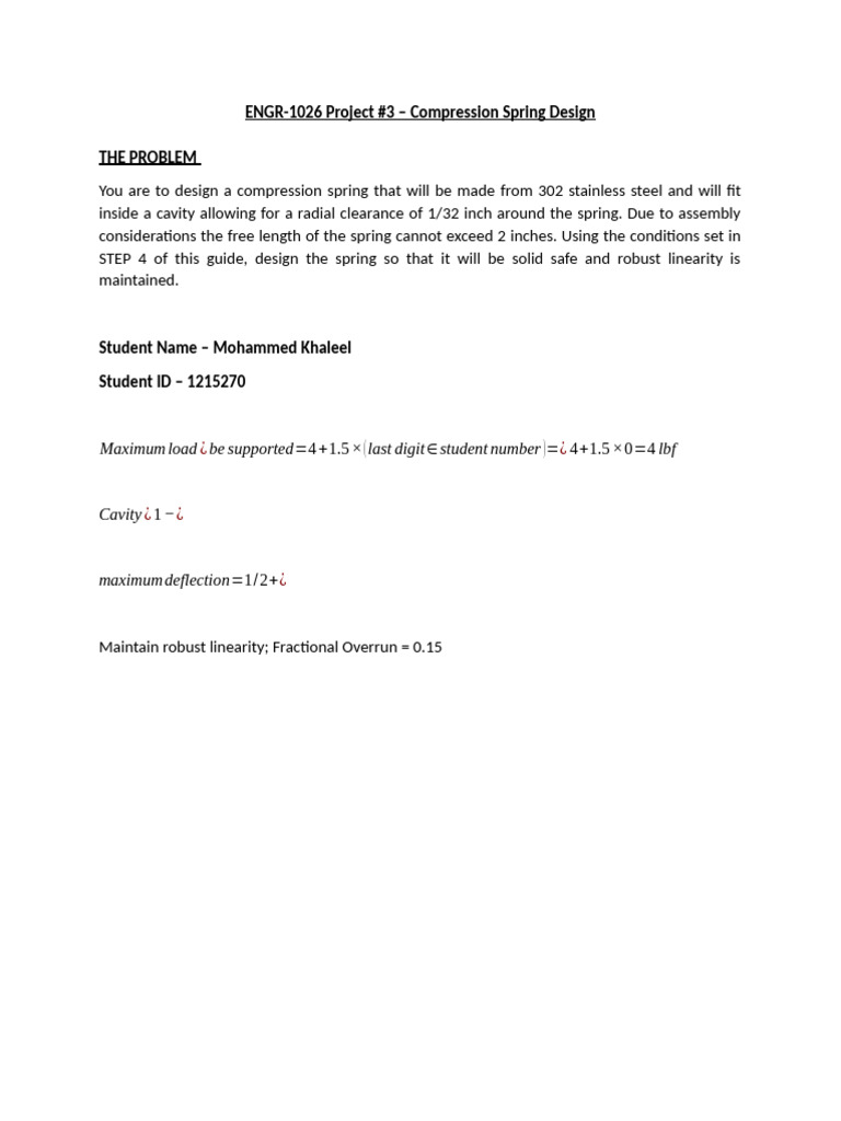 Compression Spring Design Project ENGR-1026 | PDF