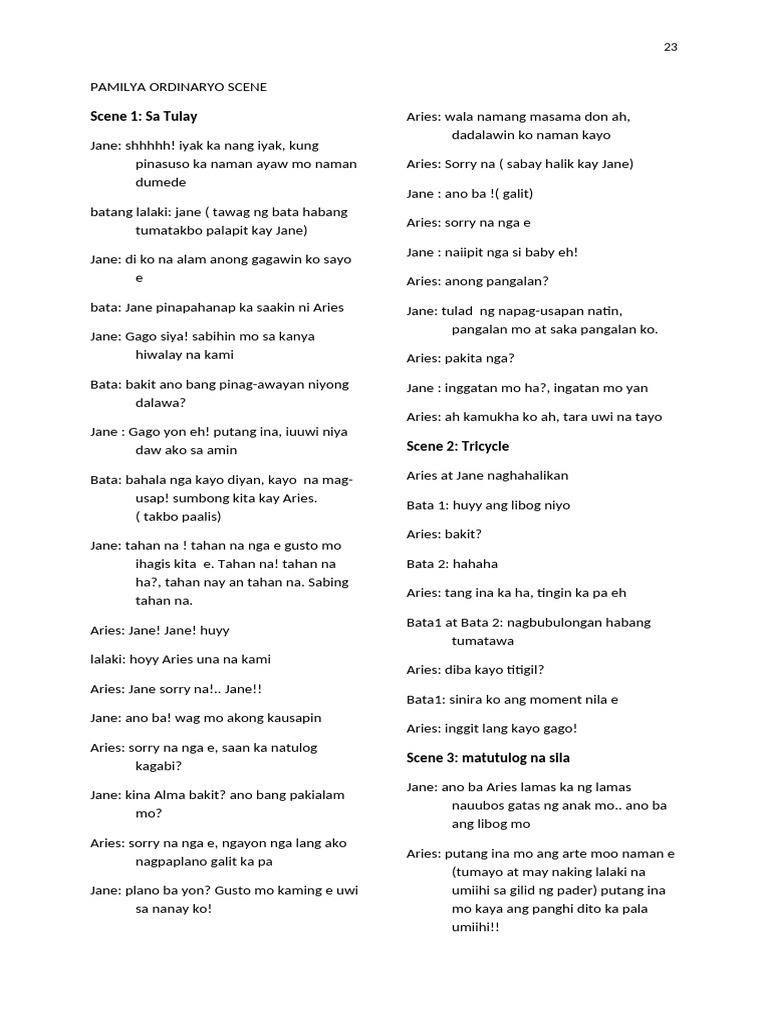 Script Pamilya Ordinaryo | PDF