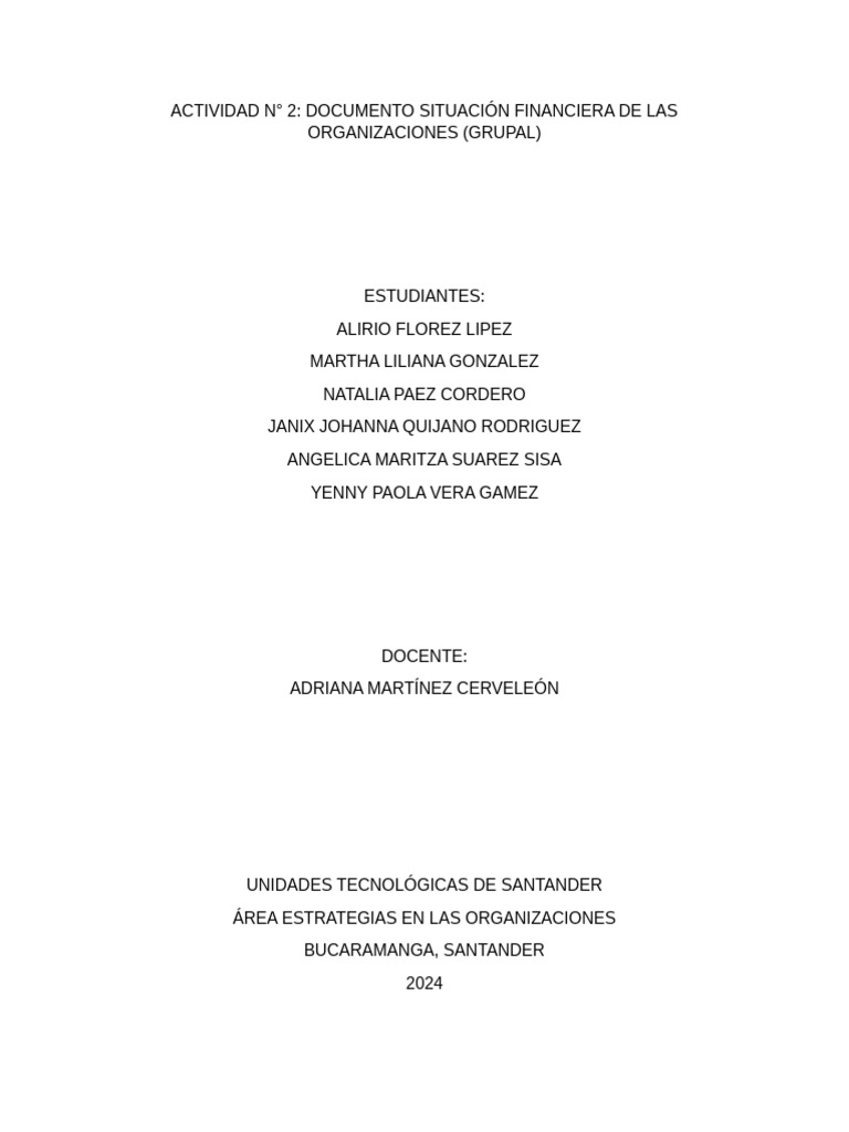 Actividad #2 Documento Situación Financiera de Las Organizaciones | PDF | Business | Estado de ...