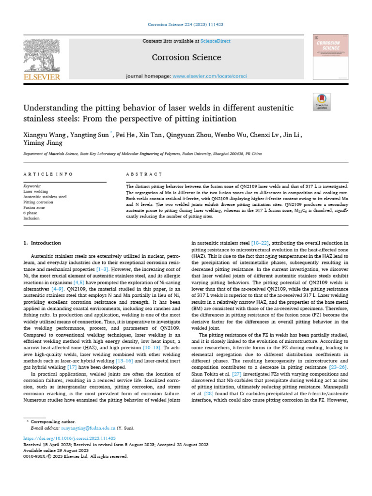 Understanding The Pitting Behavior of Laser Welds in Different ...