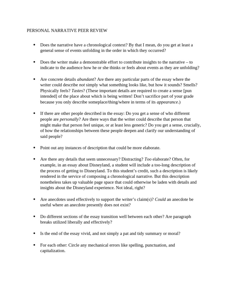 Personal Narrative Peer Review | PDF | Science & Mathematics