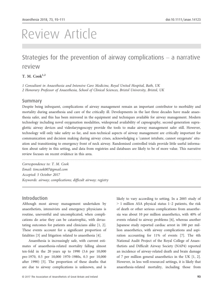 Anaesthesia - 2017 - Cook - Strategies For The Prevention of Airway ...