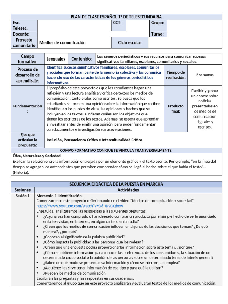 Proyecto 2. Los Medios de Comunicación | PDF | Medios de comunicación ...