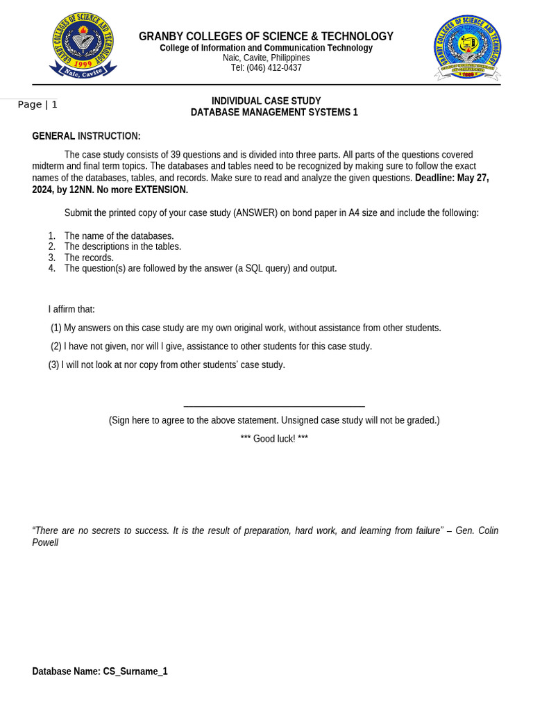 INDIVIDUAL CASE STUDY | PDF | Databases | Computing