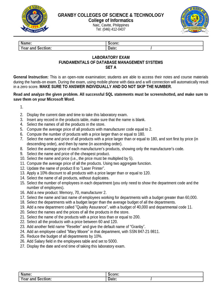 Laboratory Exam _DBMS | PDF | Databases | Software