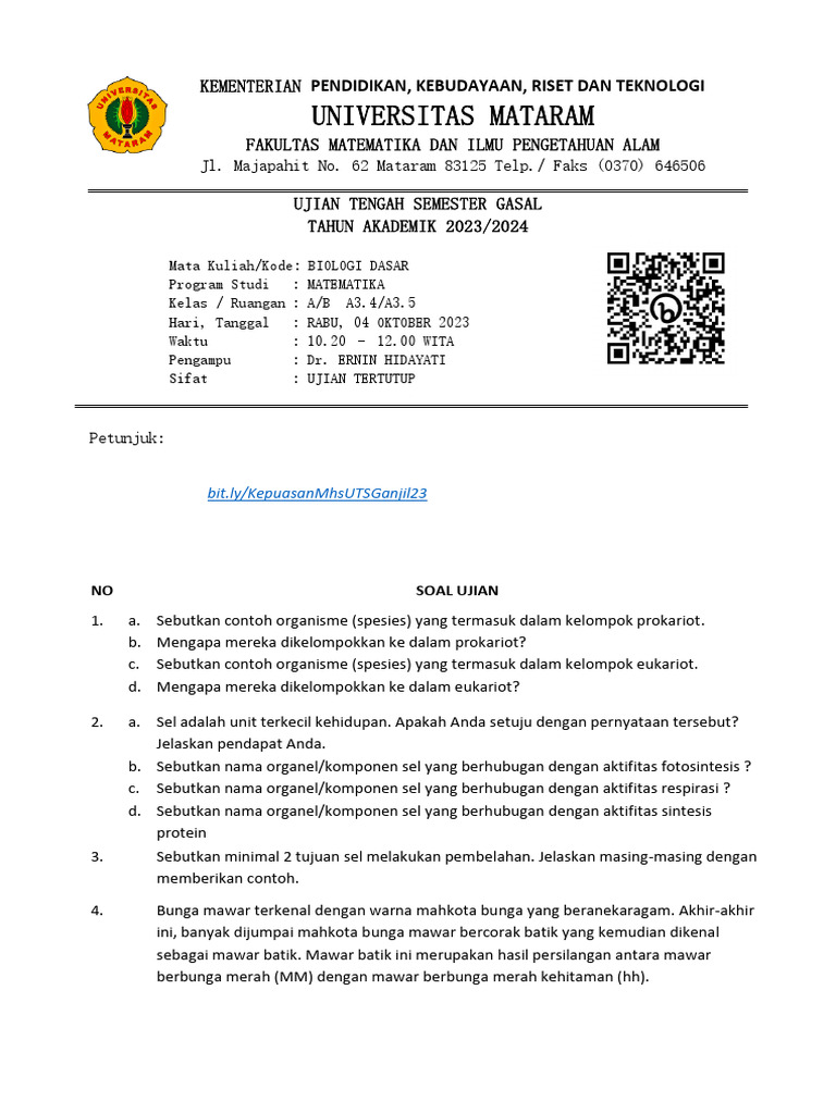 Soal Uts Biodas Mat A Dan B 2023 1 | PDF