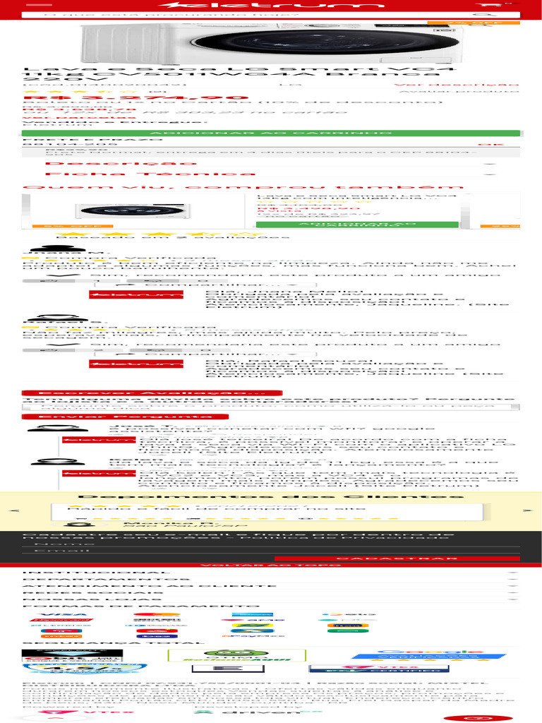 Lava e Seca LG Smart VC4 11kg CV5011WG4A Branca 220V - Eletrum | PDF