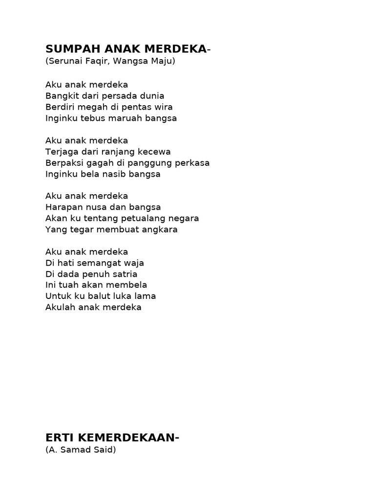 Sajak SUMPAH ANAK MERDEKA, ERTI KEMERDEKAAN | PDF | Perjalanan